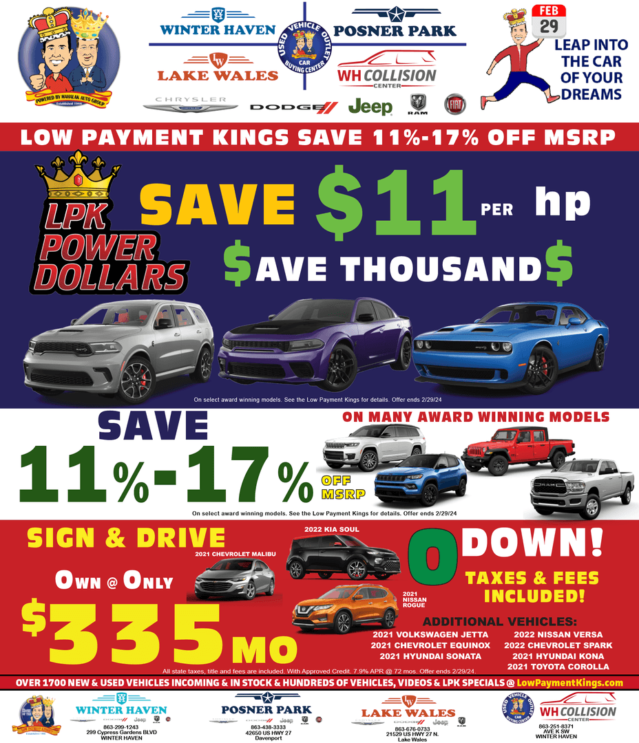Low Payment Kings Ads at Dodge Chrysler Jeep Ram of Winter Haven ...
