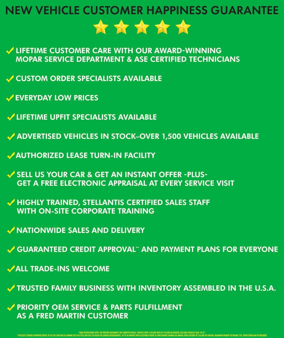 New Vehicle Customer Happiness Guarantee | Fred Martin Superstore