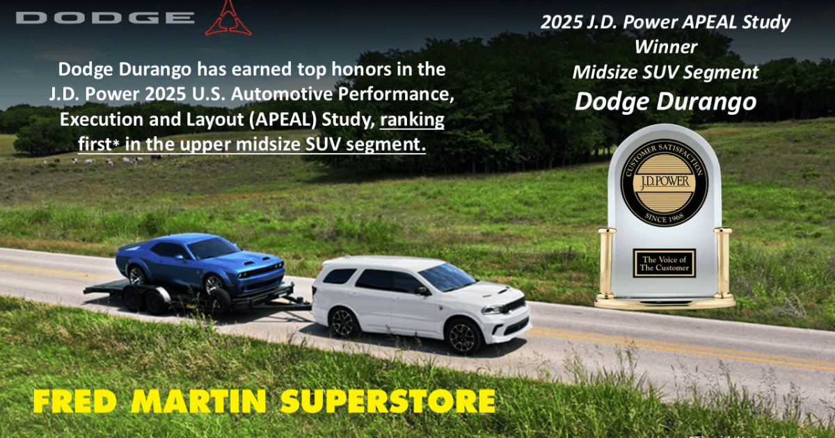 Dodge Durango Earns Top Honors in 2025 JD Power APEAL Study | Fred ...
